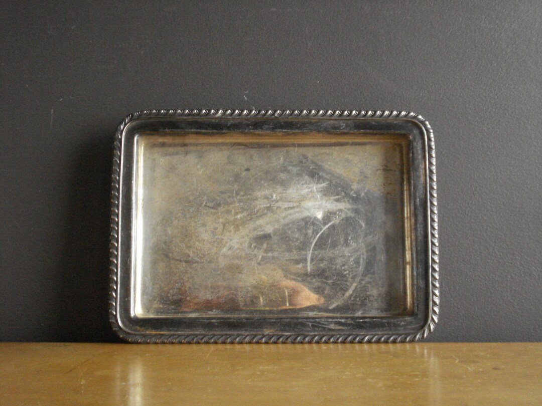 Vintage Silver Rectangle Tray - Heavy Silverplate Platter, Footed ...