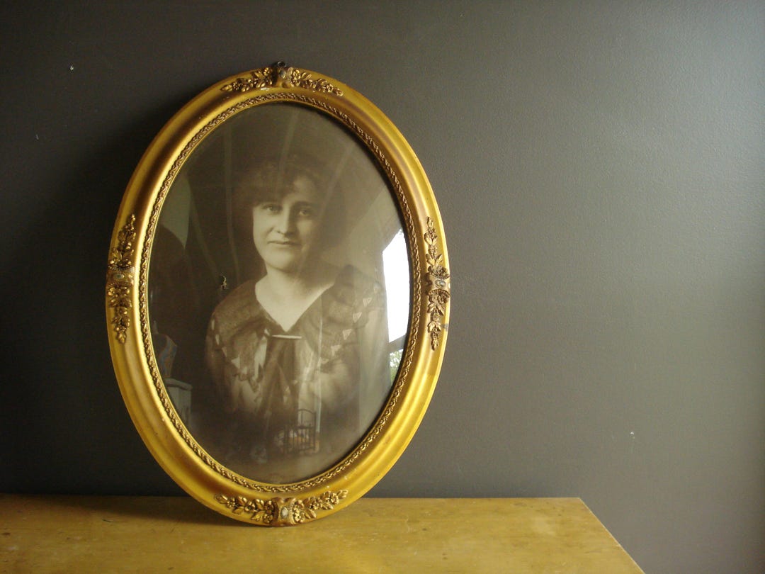 Huge Oval Frame With Convex Glass - Large Vintage Ornate Gold Oval ...