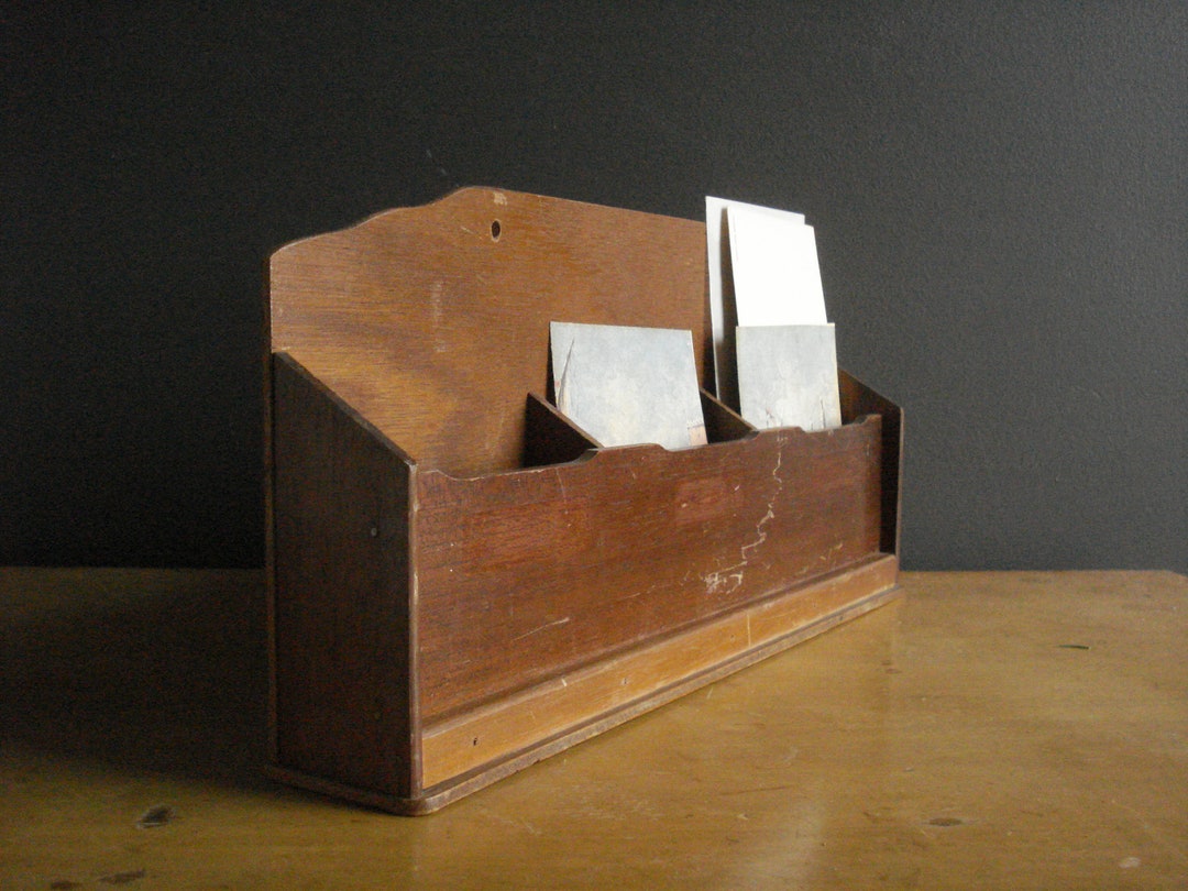 Vintage Wooden Mail Rack Thin Wood Cubby Simple Wood Box for Desktop or ...