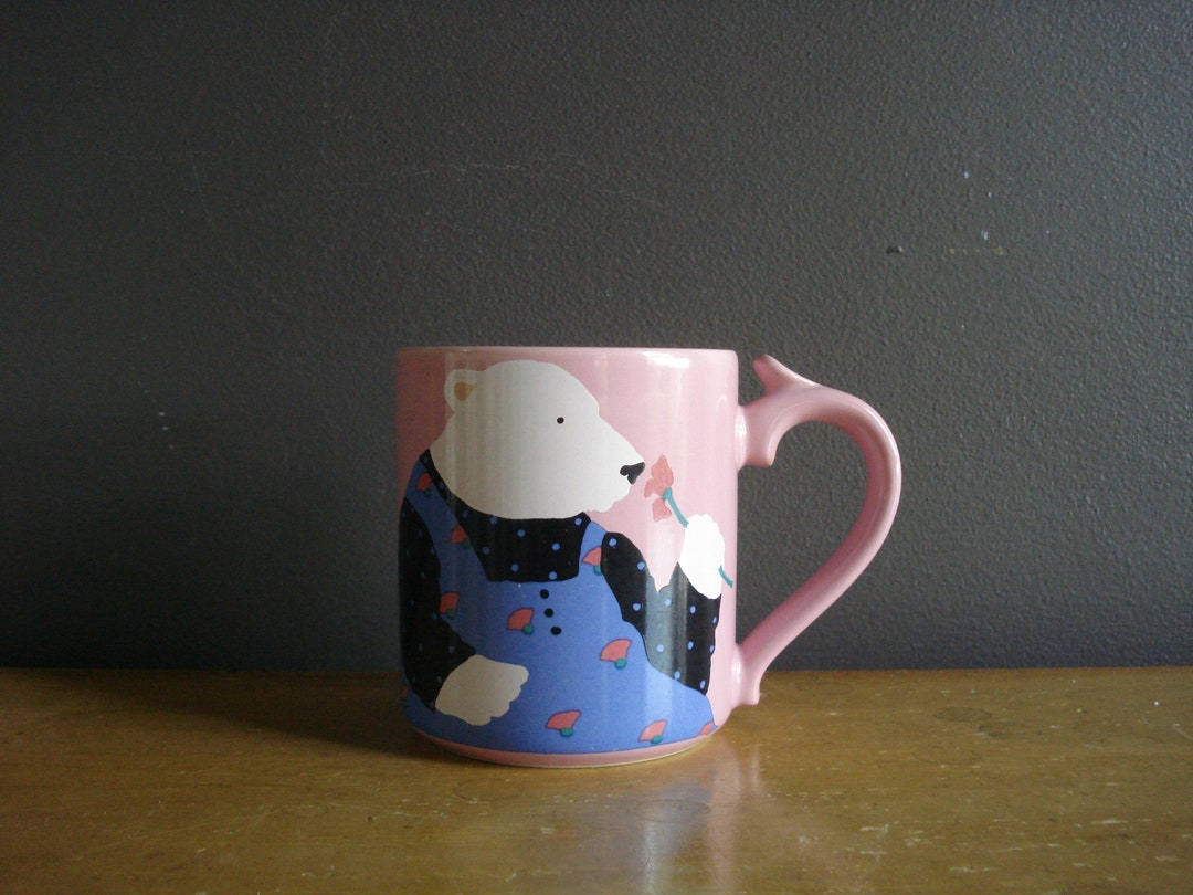 Bottman Design Bear Mug - Pink Polar Bear With Flower 1988 - Coffee or ...