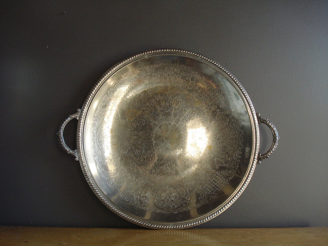 Vintage Silver Tray - Extra Large 18.5" Round Silverplate Serving Tray ...