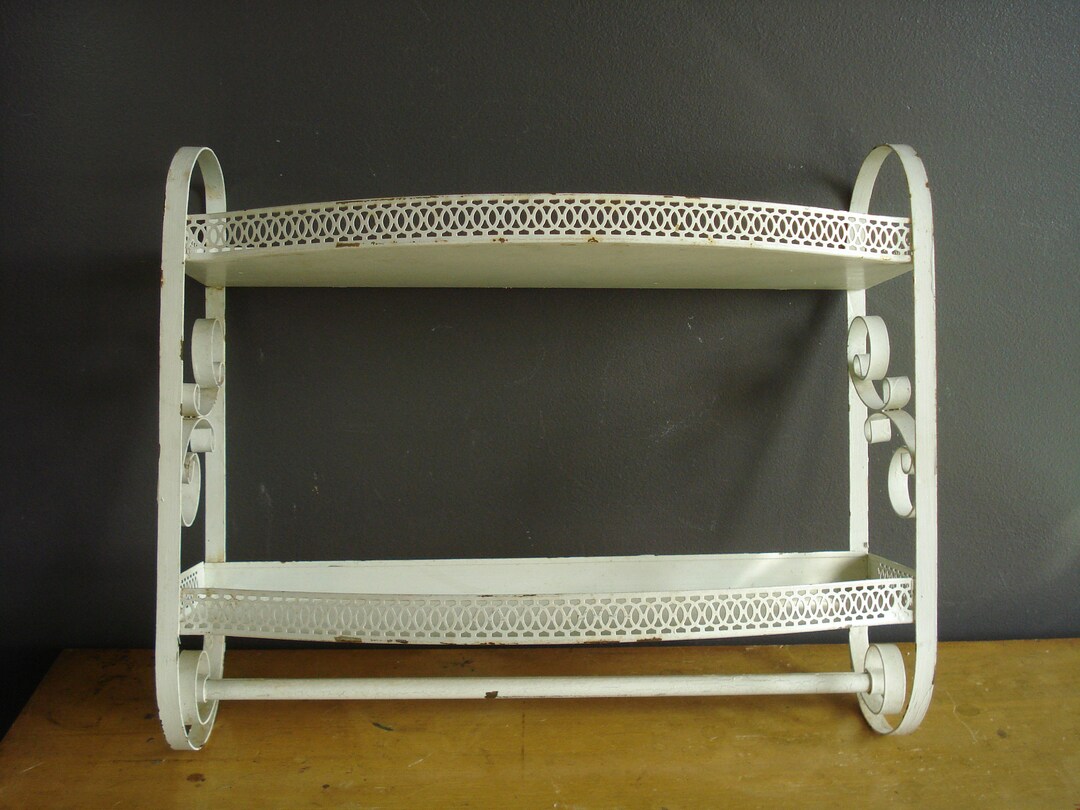 Vintage White Metal Wall Shelf Vintage Ornate Bathroom Wall Shelf With ...