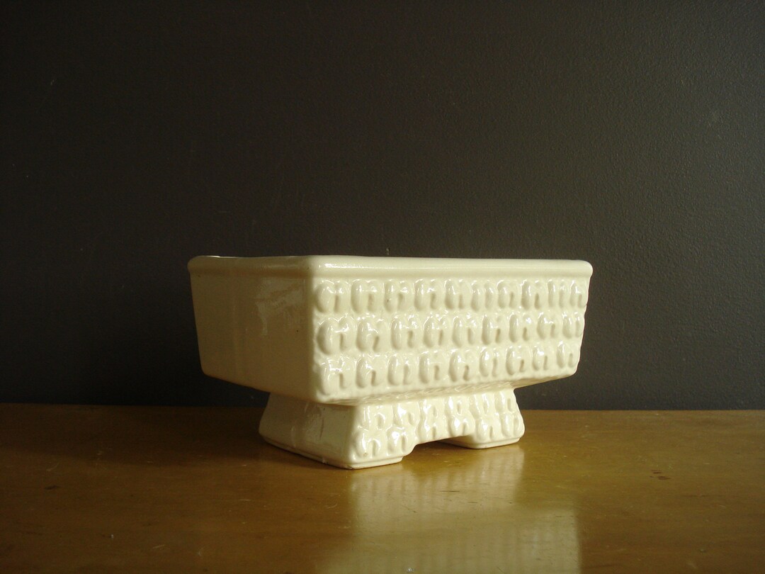 Large Geometric Cream Planter - Vintage Pottery or Ceramic Pedestal ...