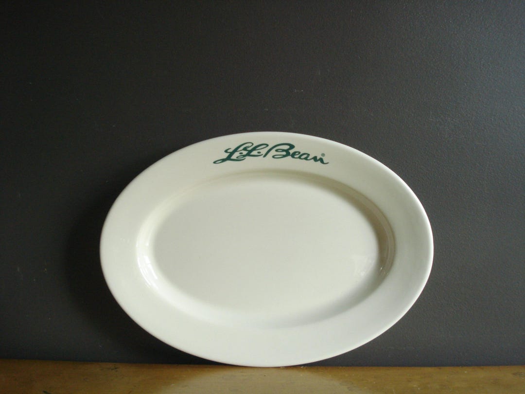 Vintage L. L. Bean Logo Platter - Large White Oval Serving Platter - Plain White With Green Text ...