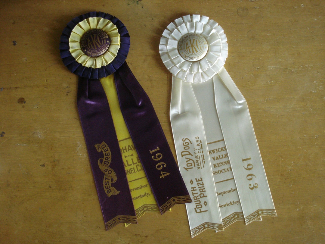 Best of Breed - Pair AKC Dog Prize Ribbons - Set of Two Vintage Award ...