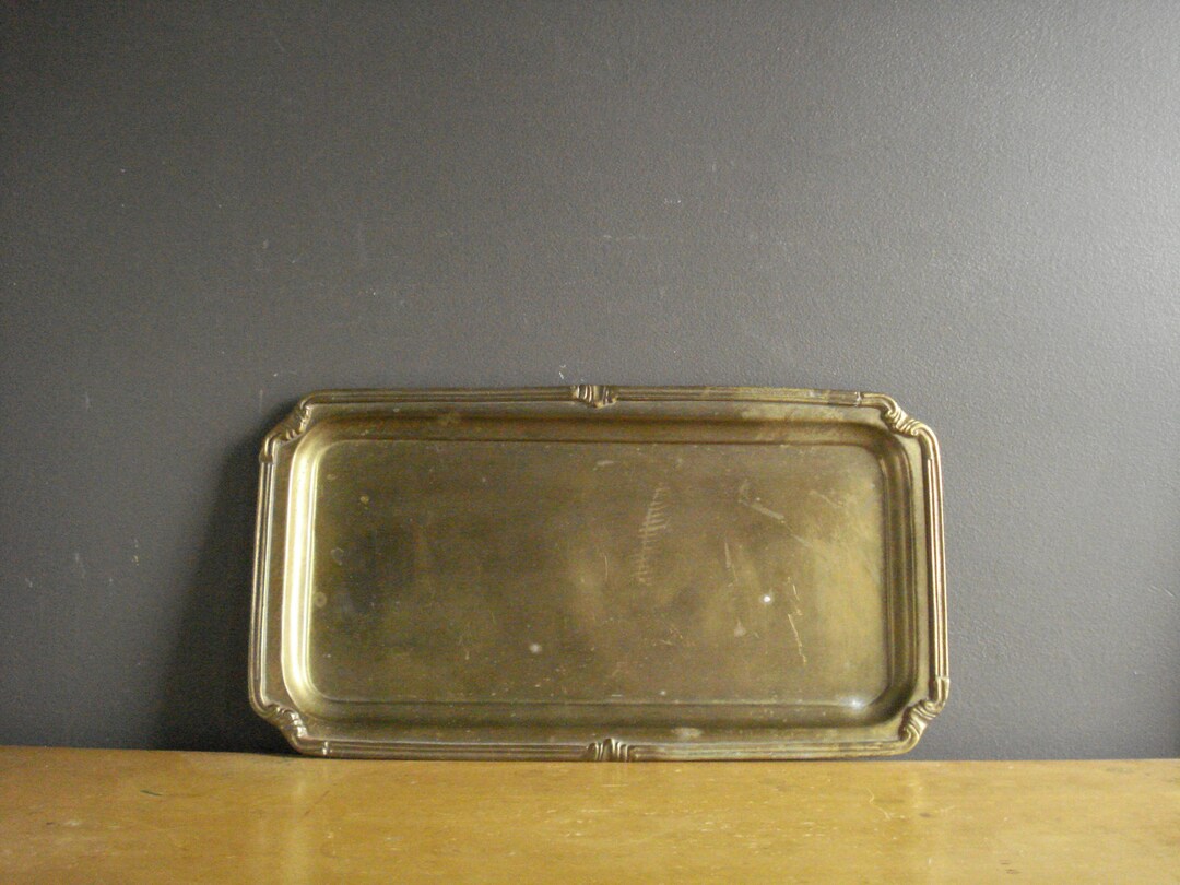 Vintage Brass Serving Tray - Rectangle With Gorgeous Shape and Rim ...