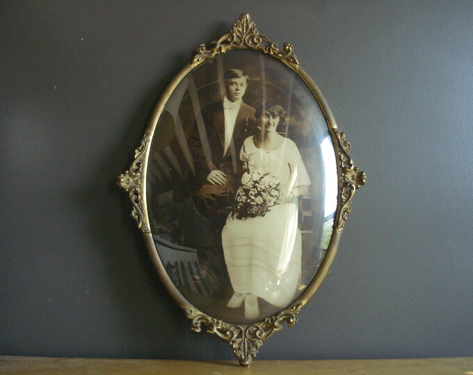 Huge Oval Frame With Convex Glass - Large Vintage Ornate Brass Oval ...