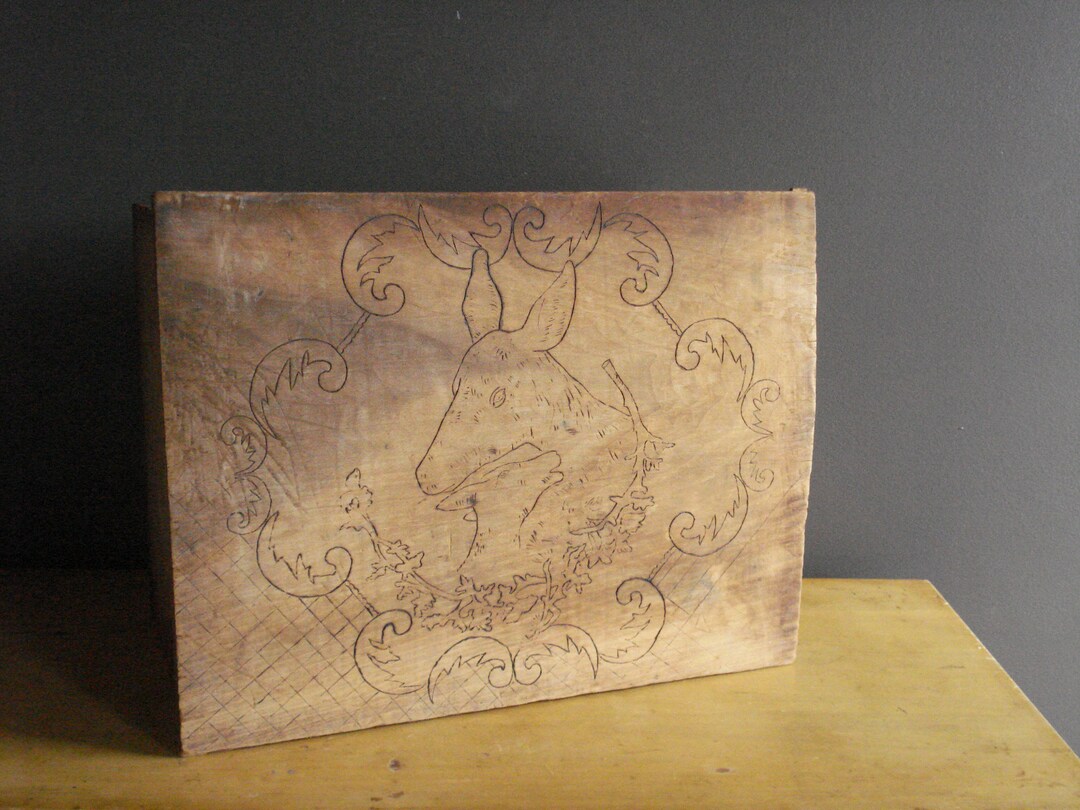 Vintage Pyrography Decorated Wooden Box - Wooden Case - Vintage Wood ...