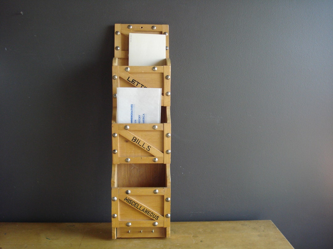 In and Out - Vintage Wooden Mail Sorter - Wall Hanging Letter Holder ...