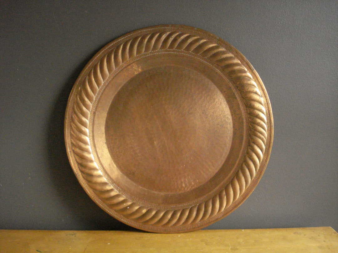Large Round Copper Serving Tray - Vintage Plant or Drink Tray ...