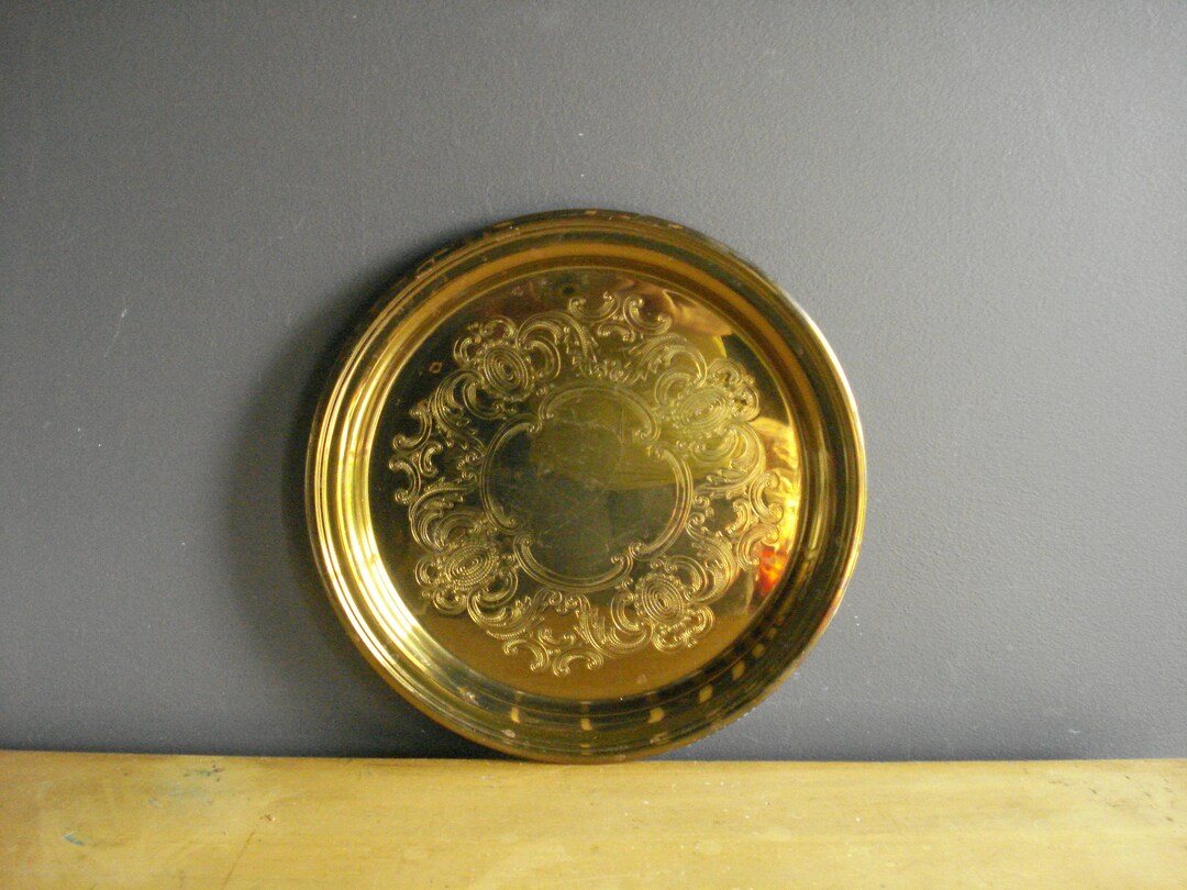 Brass Tray - Embossed Brass Tray - Ornate Round Brass Tray With Rim ...