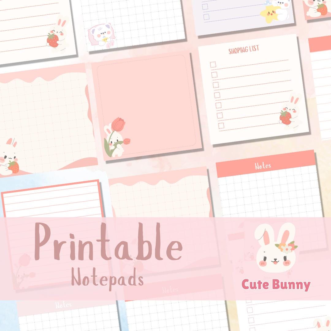 Cute Bunny Printable Notepads | Digital Download Notepads | Sticky ...