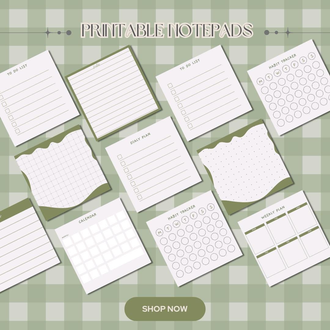 Green Aesthetic Printable Notepads, Digital Download Notepads - Etsy