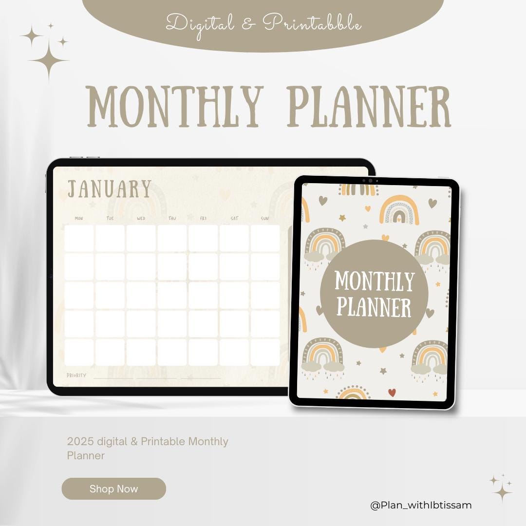 Brown and Beige Digital & Printable Monthly Planner Monthly Template ...