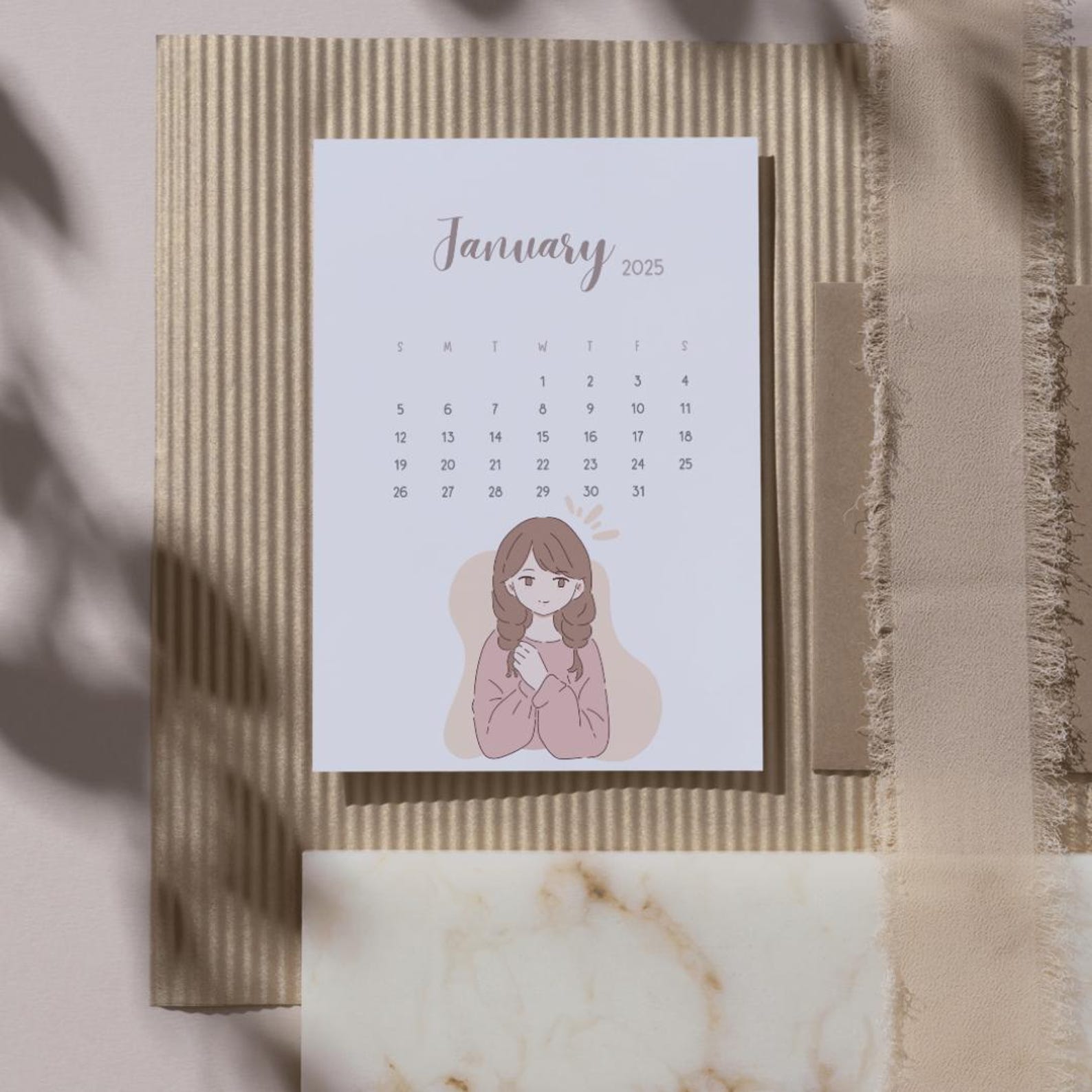 Aesthetic 2025 Printable Desk Calendar | Digital 2025 Monthly Calendar ...
