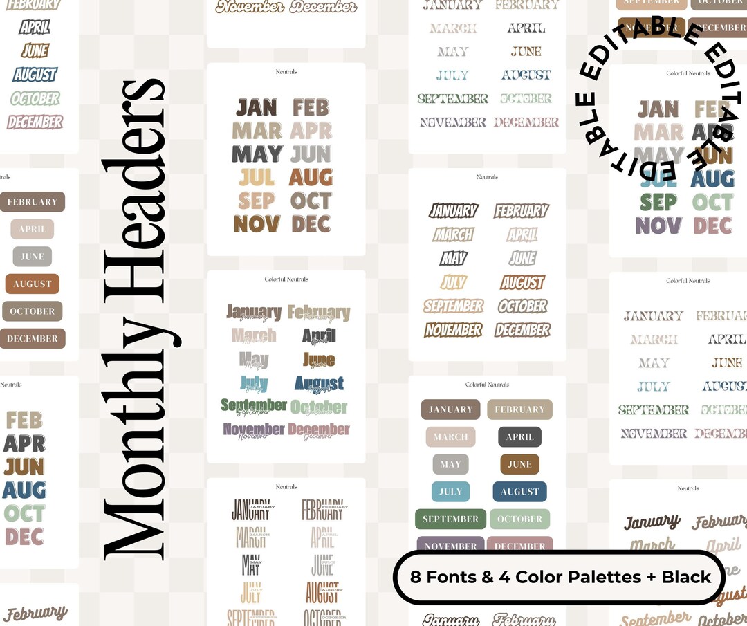 Monthly Header Planner BUNDLE - PRINTABLE & DIGITAL - 12 Month Stickers ...