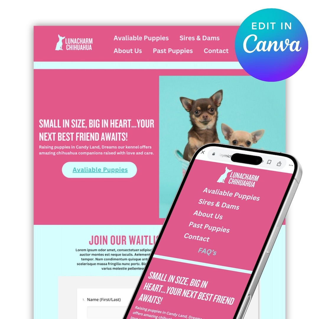 Dog Breeder Website, Canva Website Template, Canva Website, Services ...