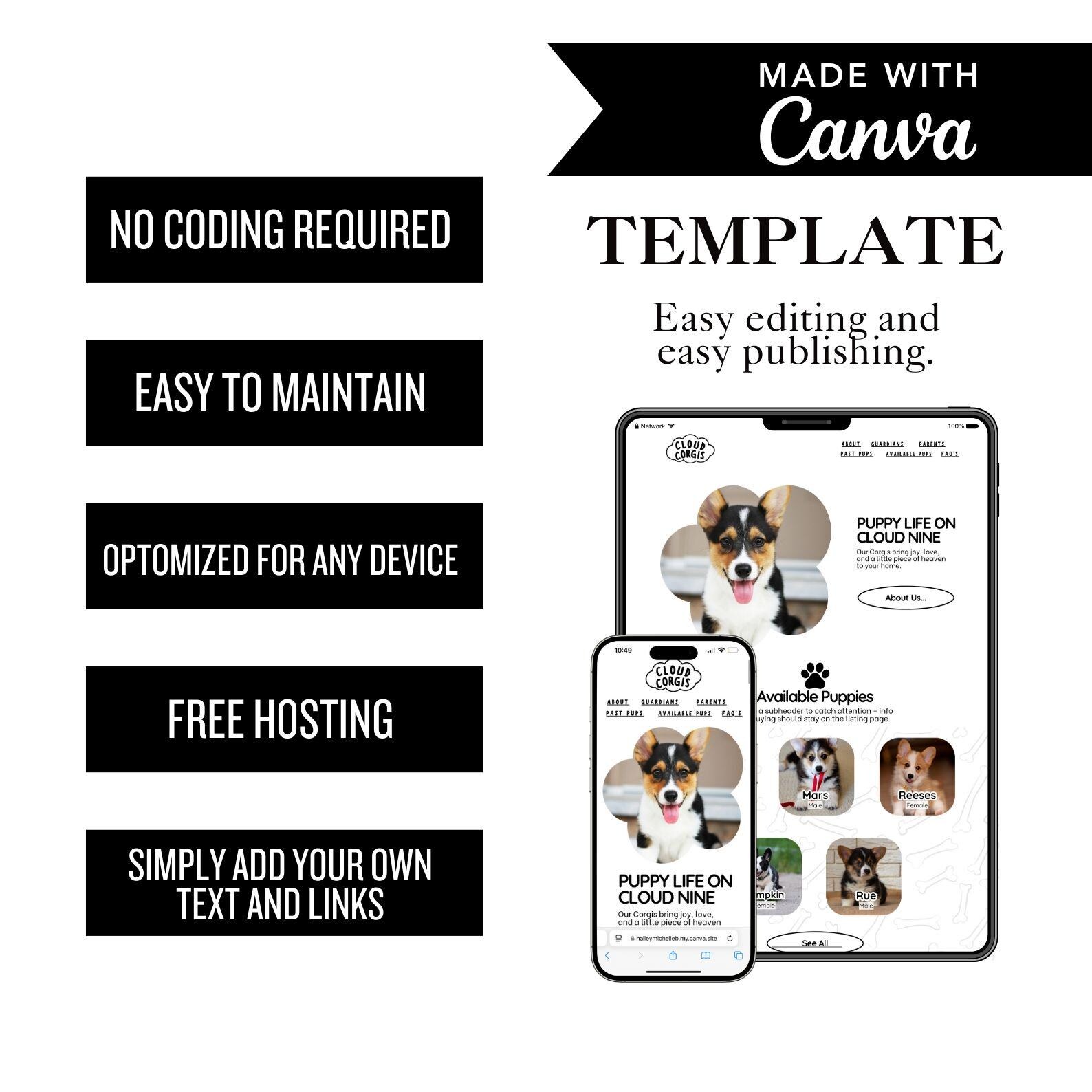 Dog Breeder Website Template, Canva Website Template, Canva Website ...
