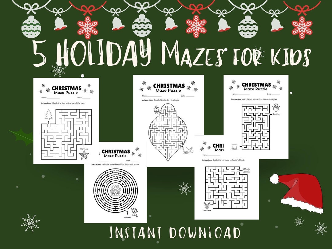 5 Holiday Maze Printables for Kids | Christmas Activity Sheets | Fun ...