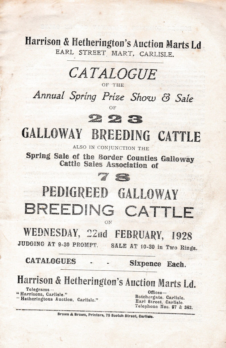 1928 SCOTLAND CATTLE AUCTION Brochure - Etsy