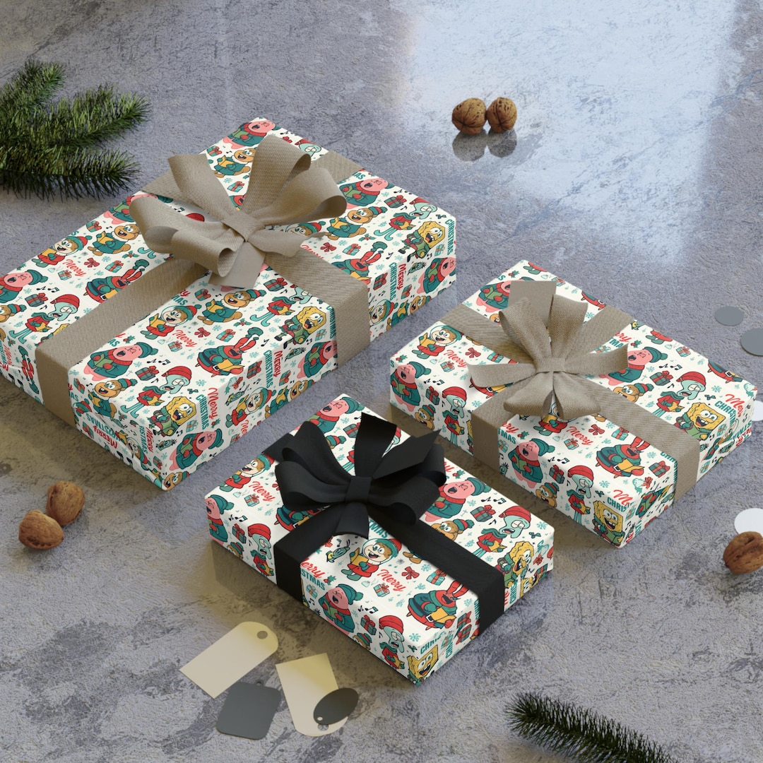 Spongebob Christmas Wrapping Paper, Kid Friendly Wrapping Paper - Etsy