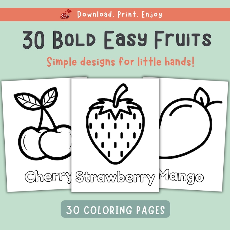 30 Fruit Coloring Pages for Kids | Easy and Bold Fruit Designs for ...