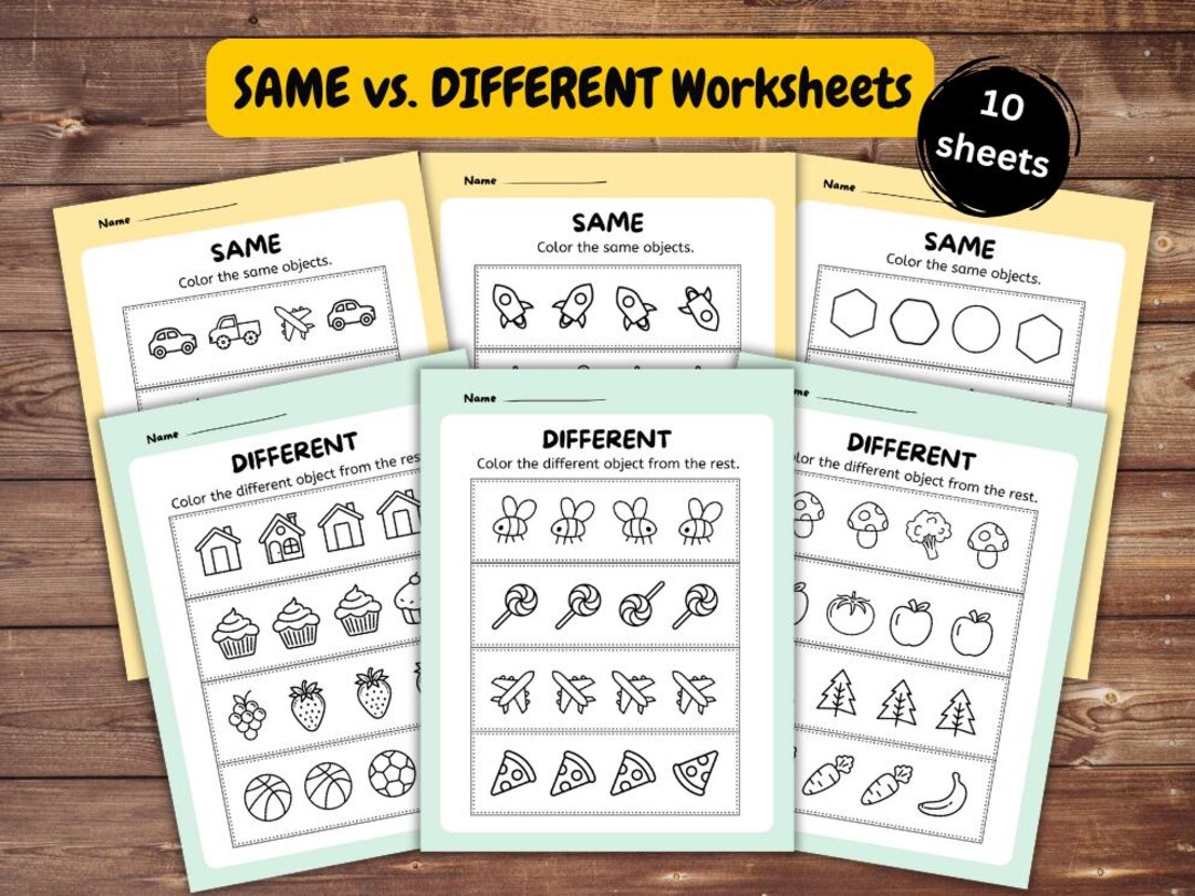 Same & Different Worksheets for Preschool and Kindergarten Set of 10 ...