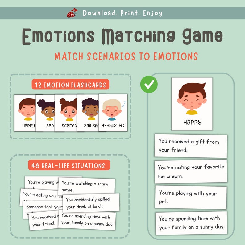 Emotion Matching Game for Kids, Printable Emotional Intelligence ...