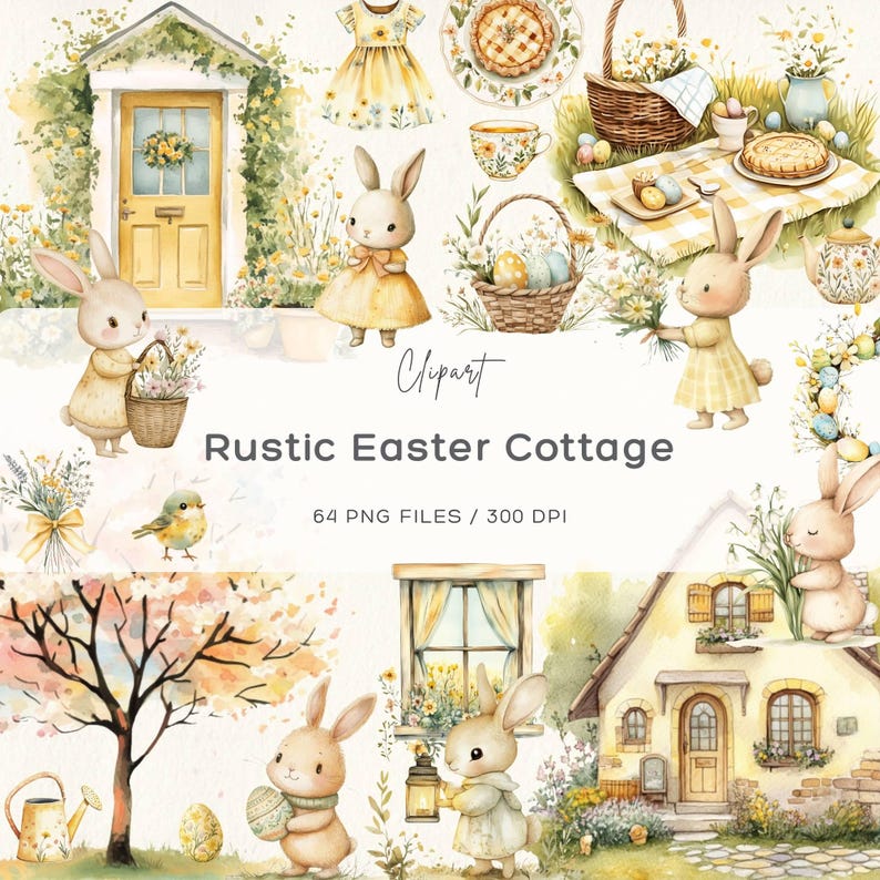 Spring Cottage Clipart, Spring Cottage Easter Clipart, Country Easter ...