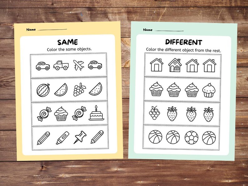 Same & Different Worksheets for Preschool and Kindergarten Set of 10 ...