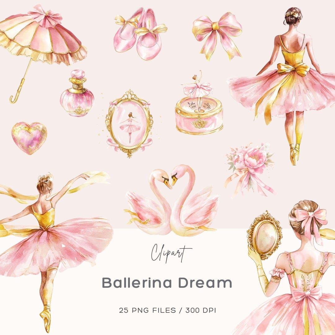 Ballerina Clipart, Watercolor Ballet Clipart, Ballet Girl Clipart, Gold ...