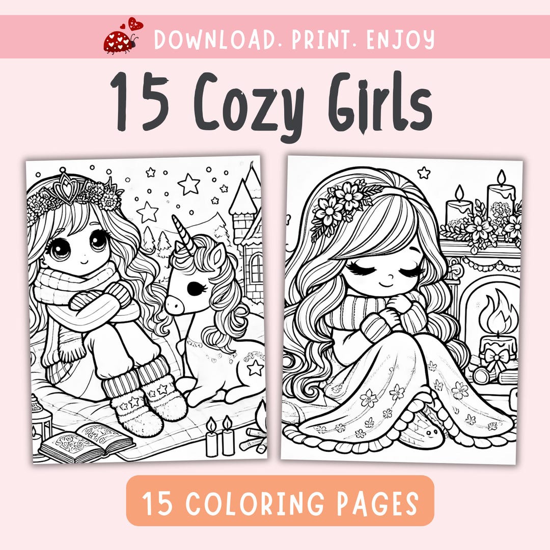 Cozy Girls Coloring Book 15 Kawaii Princess Pages for Teens & Little ...