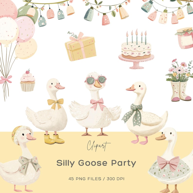 Silly Goose Clipart, Cute Farm Goose, Watercolor Rustic Goose Clipart ...