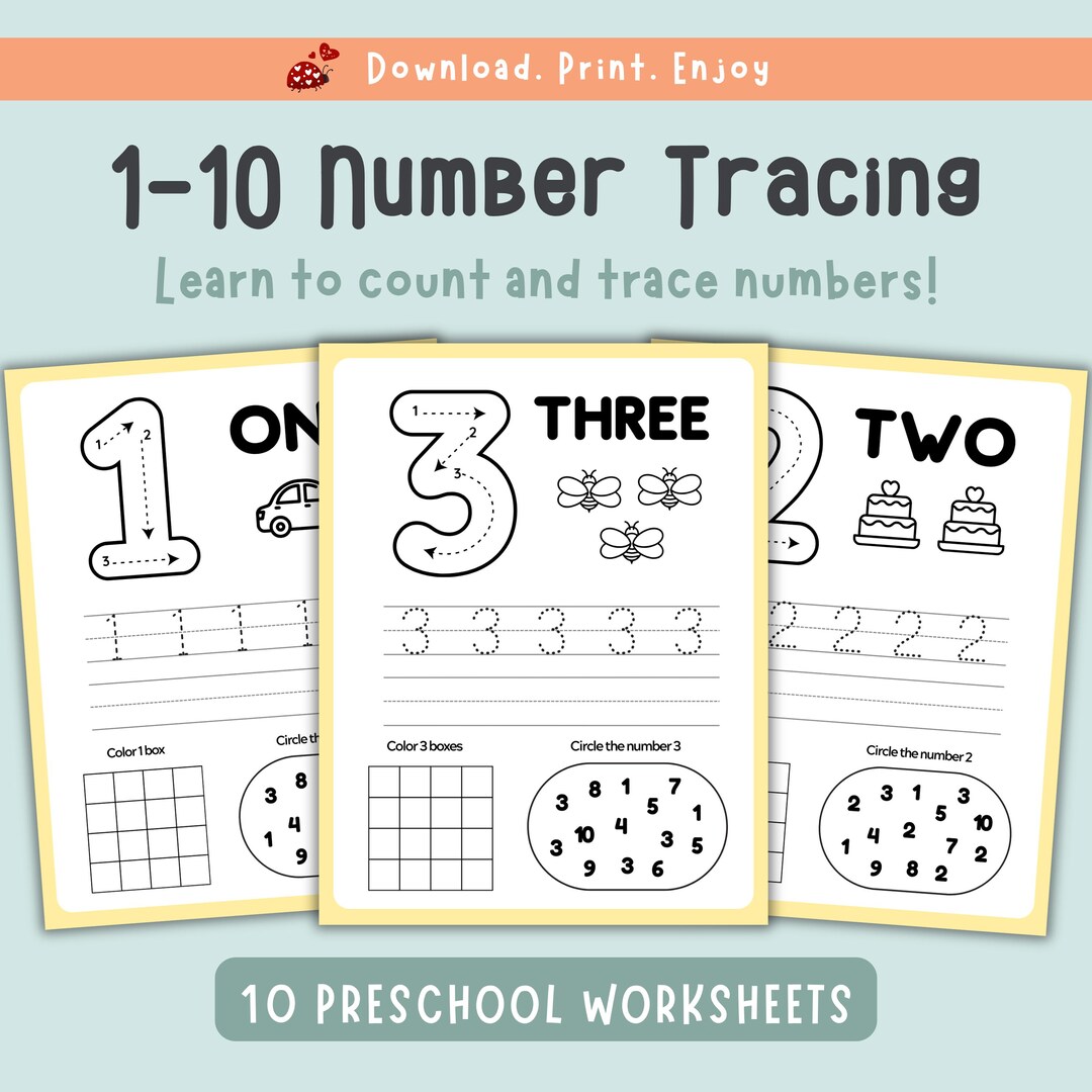 Number Tracing Worksheets for Preschool, Tracing Numbers 1-10, Learning ...
