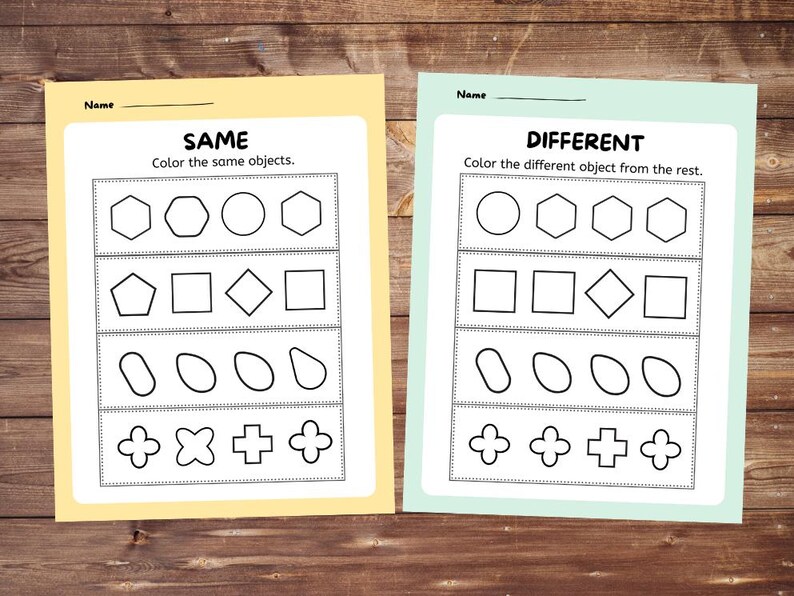 Same & Different Worksheets for Preschool and Kindergarten Set of 10 ...