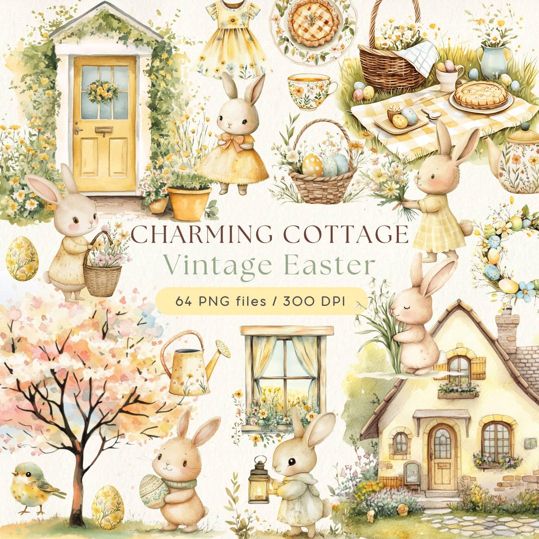Spring Cottage Clipart, Spring Cottage Easter Clipart, Country Easter ...