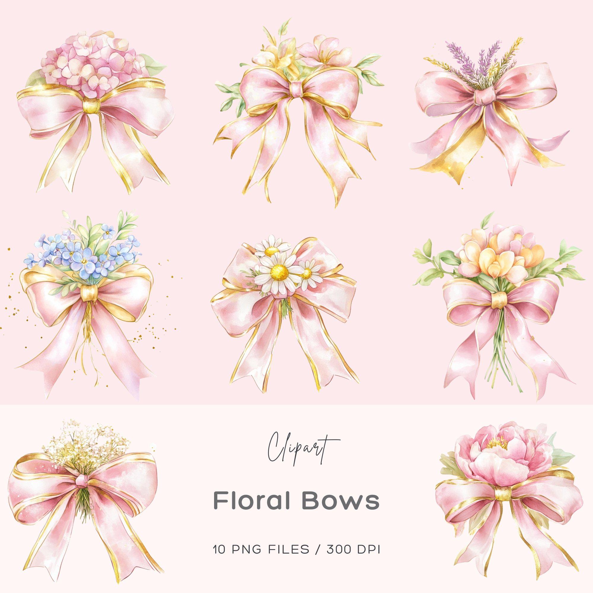 Coquette Bow Clipart | Floral Ribbon Clipart | Romantic Floral Bow ...