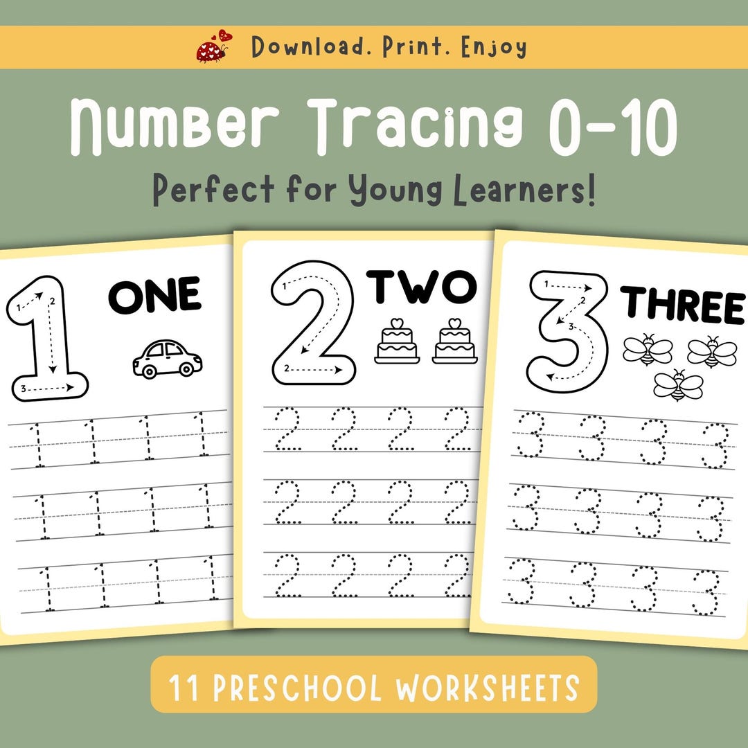 Number Tracing Worksheets 0-10 for Preschool & Kindergarten, Printable ...