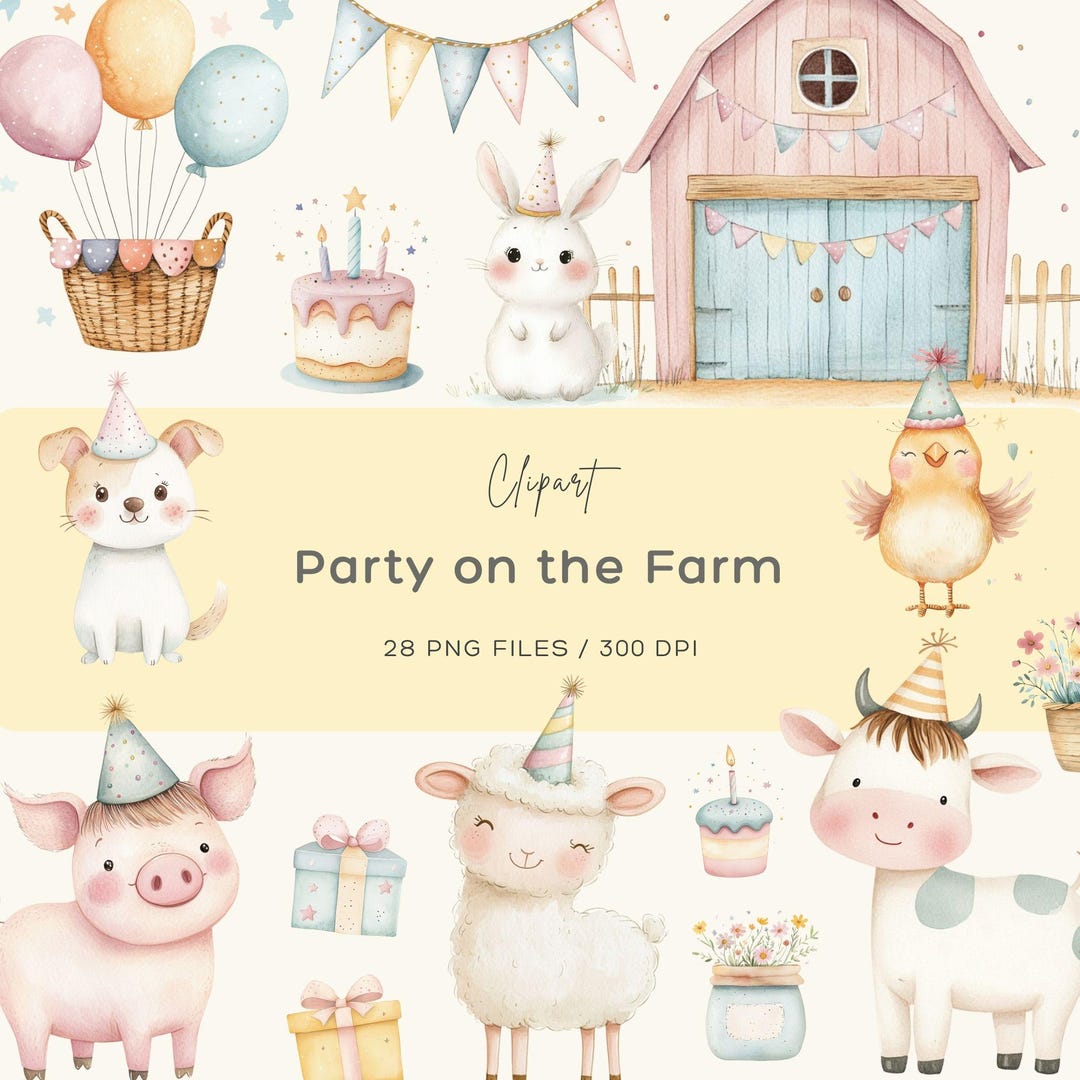 Birthday Farm Animals Clipart, Farm Theme Birthday Clipart, Farm ...