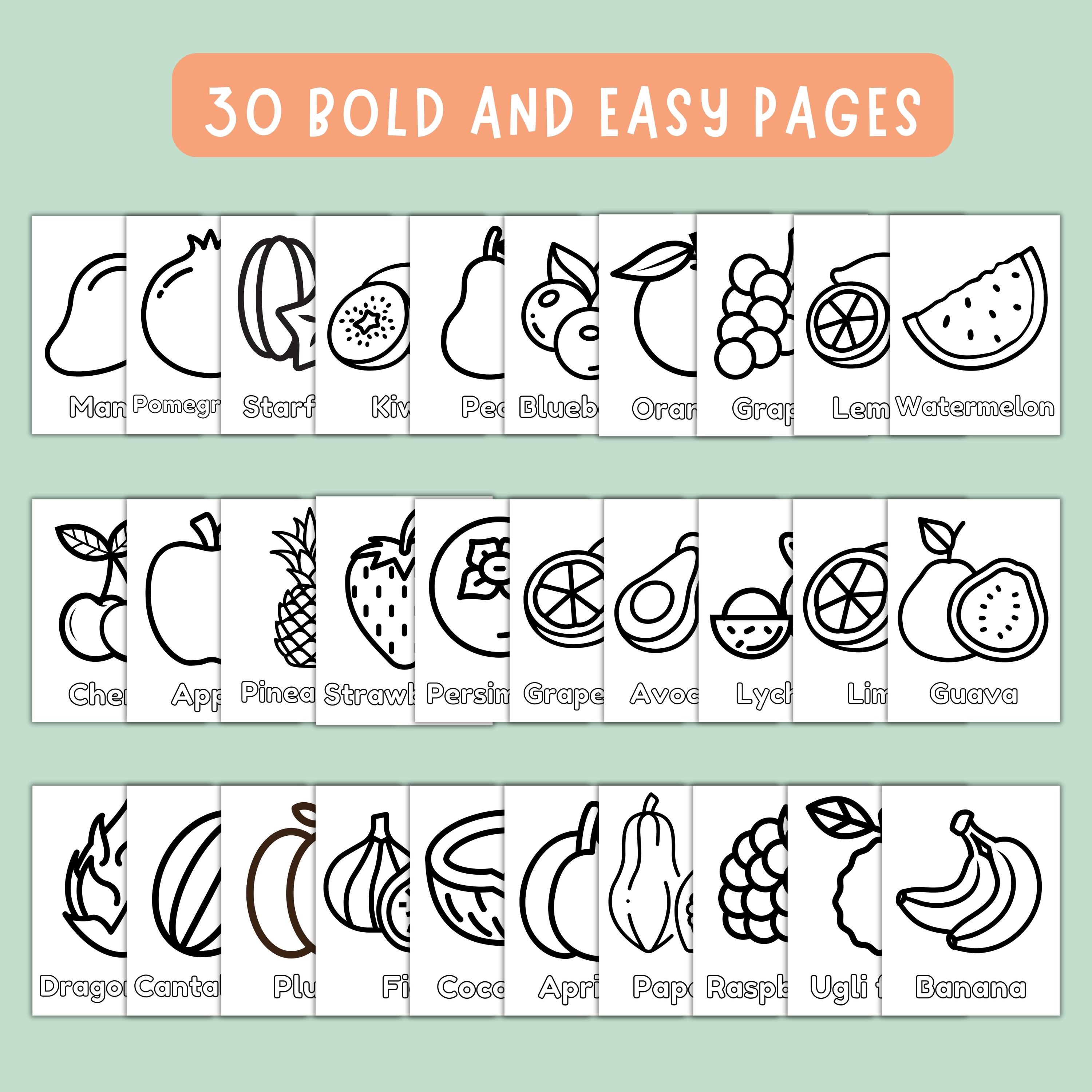 30 Fruit Coloring Pages for Kids | Easy and Bold Fruit Designs for ...