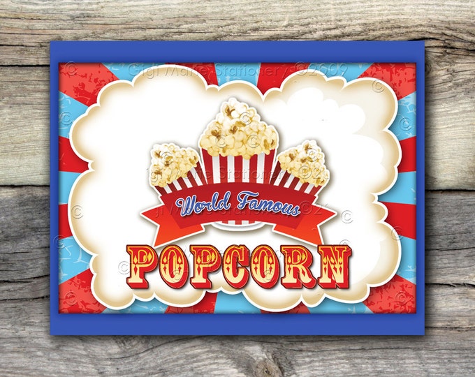Circus CARNIVAL POPCORN Sign 8x10 and 11 X 14 Instant - Etsy