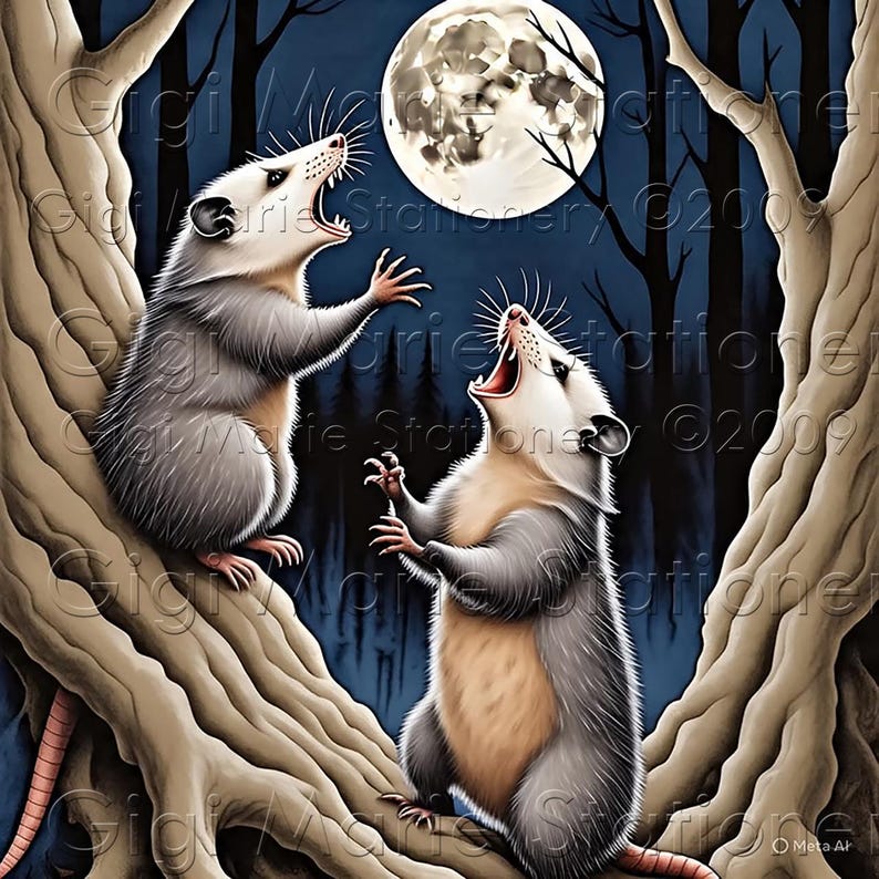 Two Opossums Screaming at the Moon Digital - PNG - Clipart - Digital ...