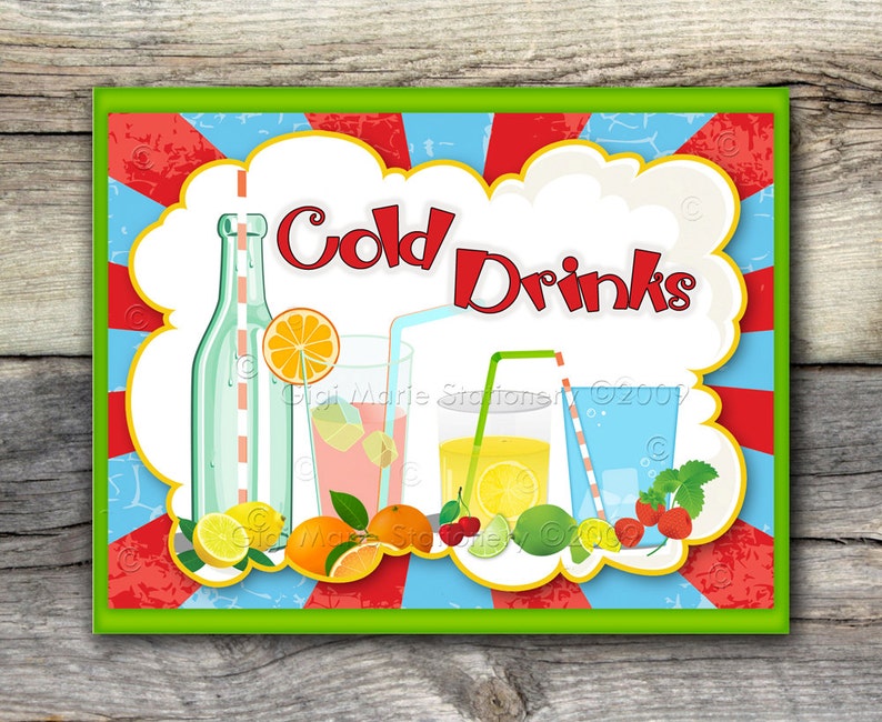 Circus Carnival COLD DRINKS/BEVERAGE Sign 8x10 and 11 X 14 Instant ...