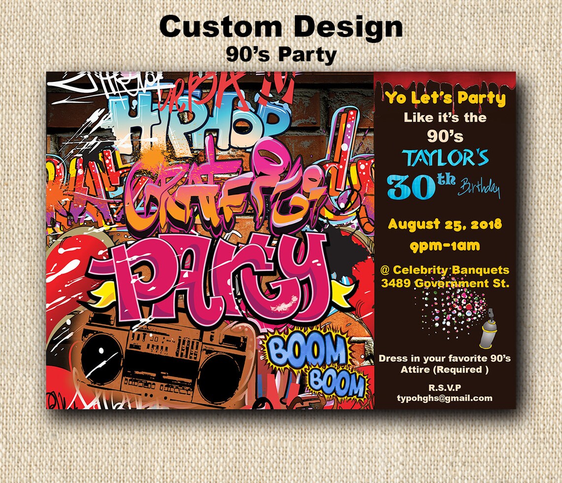 GRAFFITI Party Invitation DIGITAL - TAGGING - Paint Splatter - Hip Hop ...