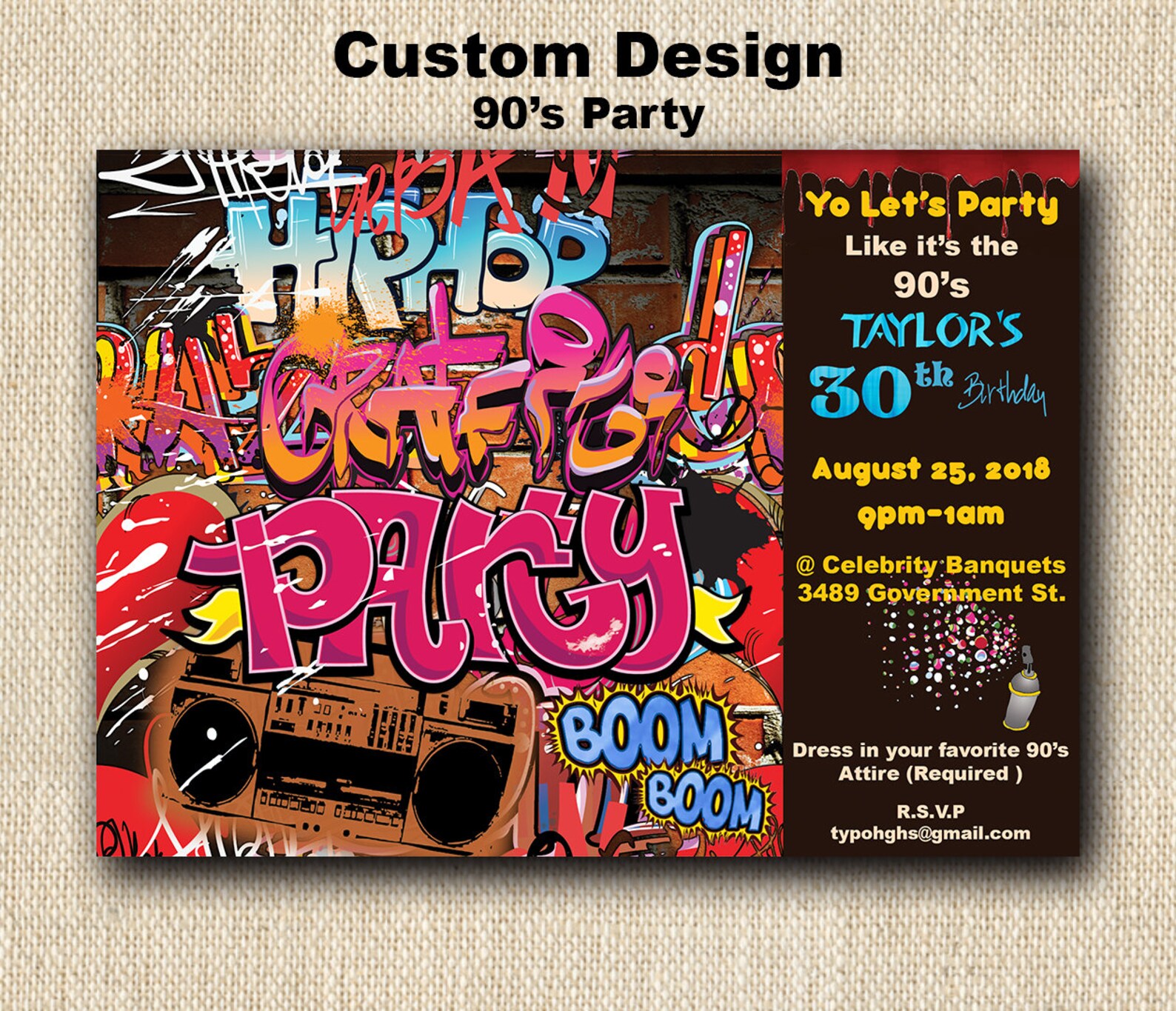 GRAFFITI Party Invitation DIGITAL - TAGGING - Paint Splatter - Hip Hop ...