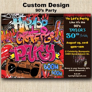 GRAFFITI Party Invitation DIGITAL - TAGGING - Paint Splatter - Hip Hop ...