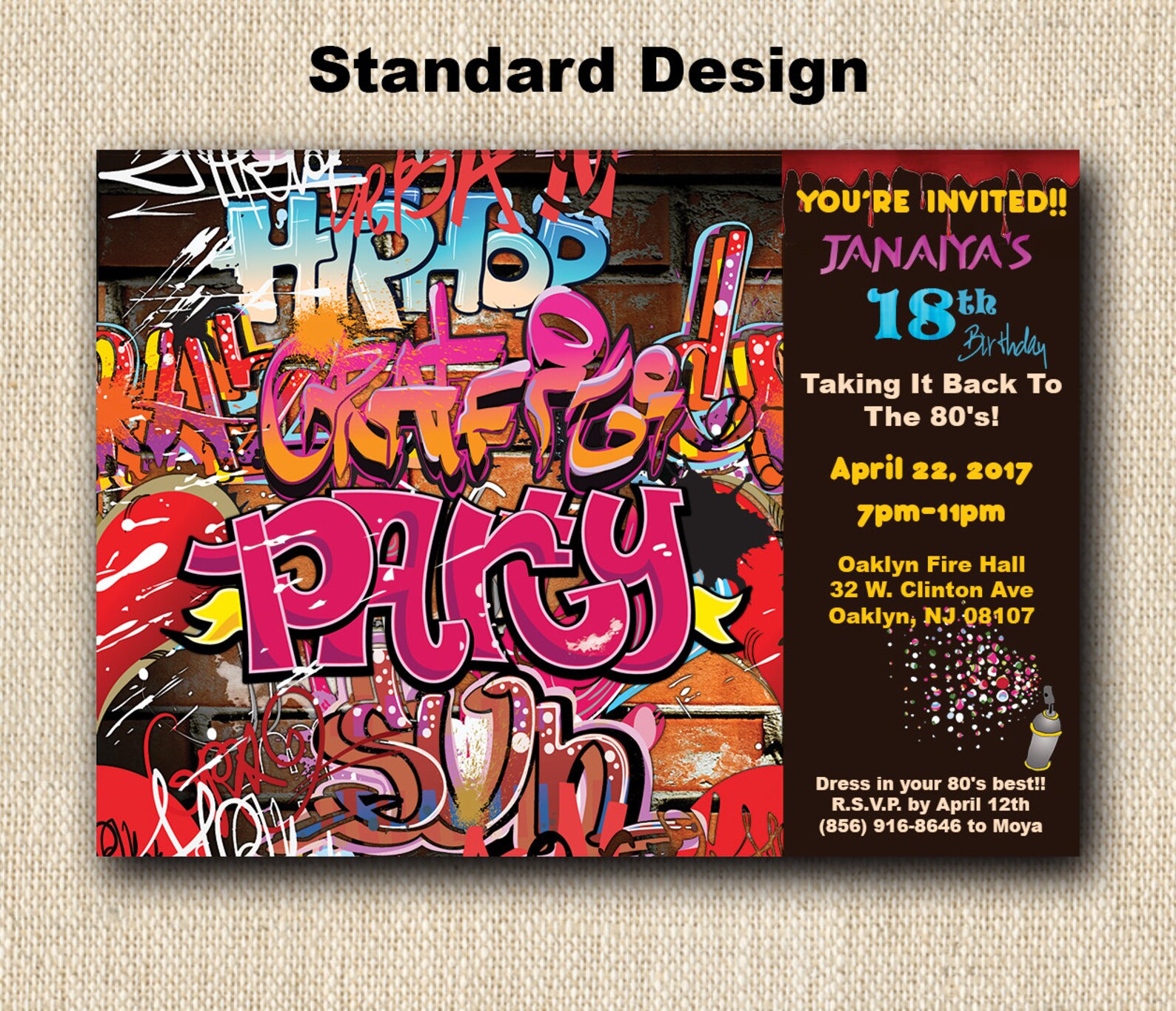 GRAFFITI Party Invitation DIGITAL - TAGGING - Paint Splatter - Hip Hop ...