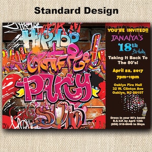 GRAFFITI Party Invitation DIGITAL - TAGGING - Paint Splatter - Hip Hop ...