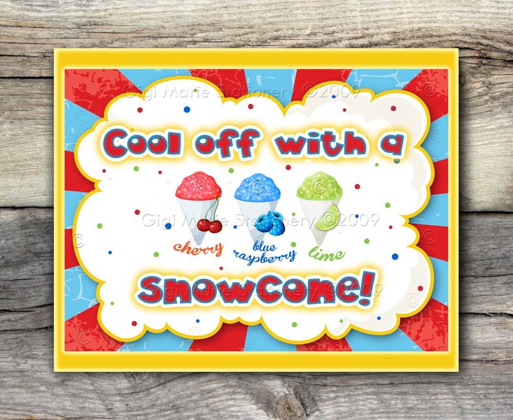 CARNIVAL Circus SNOW CONE Sign 8x10 and 11 X 14 Instant Download - Etsy