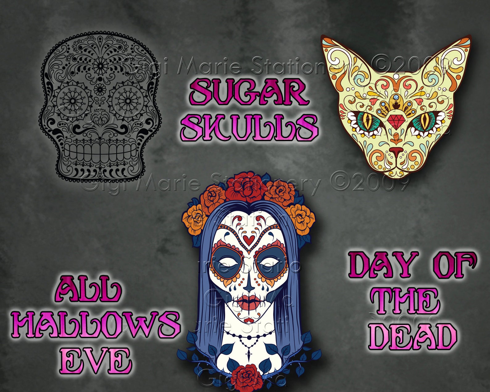 Instant Download SUGAR SKULLS day of the Dead halloween - Etsy
